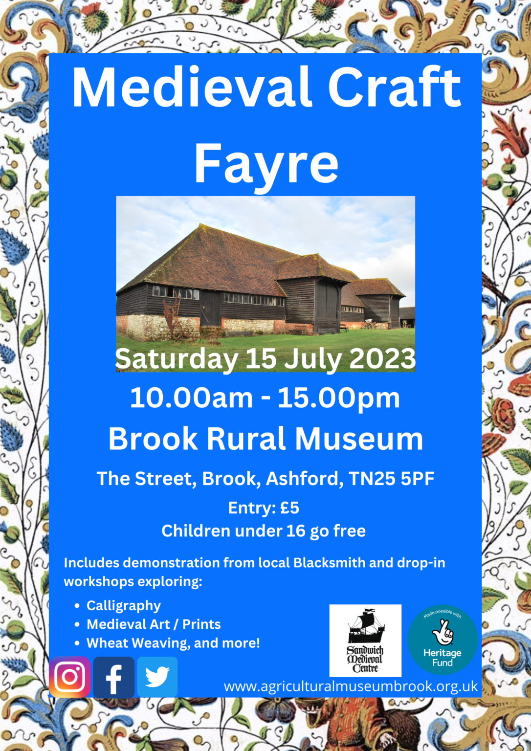 Medieval Craft Fayre 15th July 2023 - Brook Rural Museum